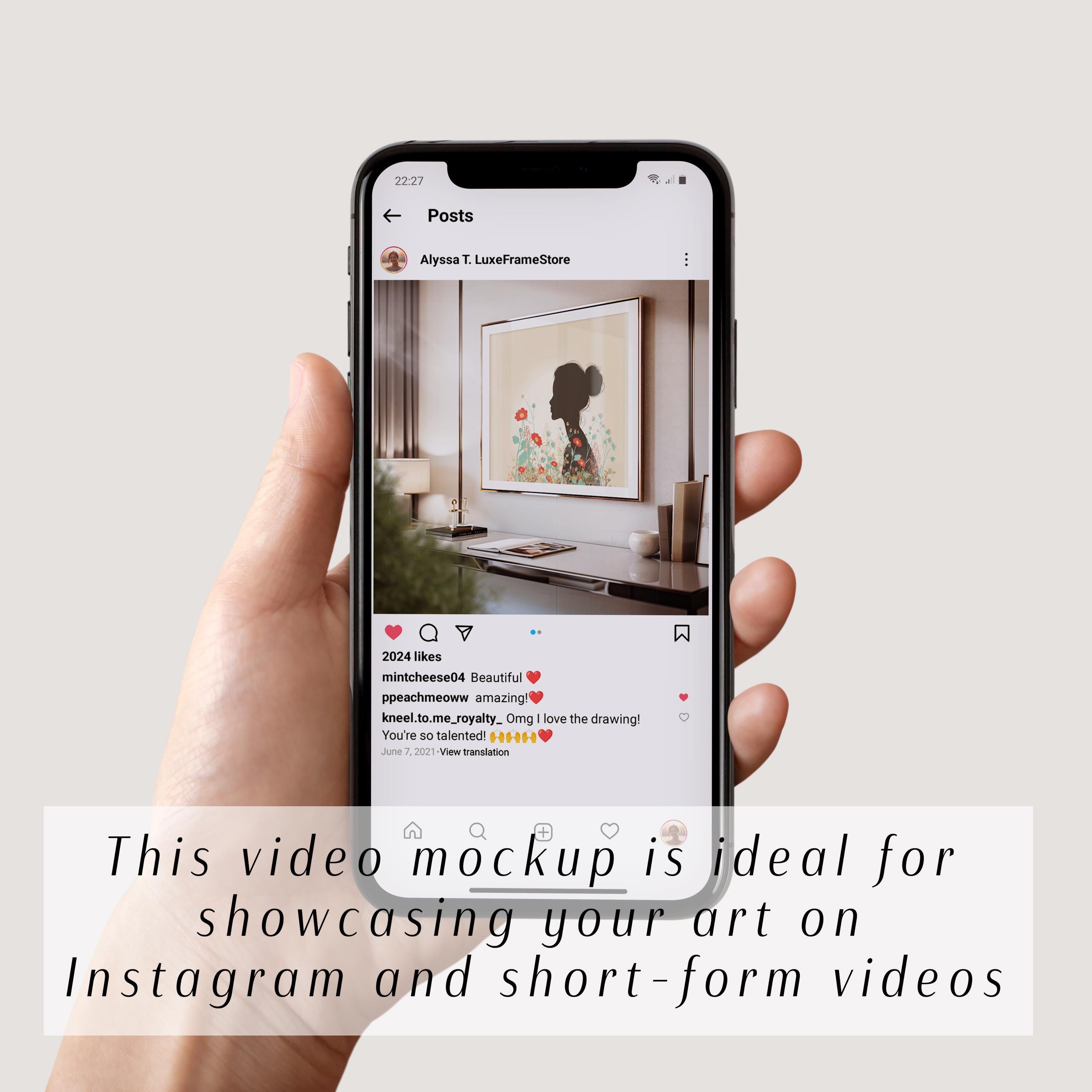 Video Frame Mockup 5x4 Ratio, Horizontal Thin Gold Metal Frame for Wall ...