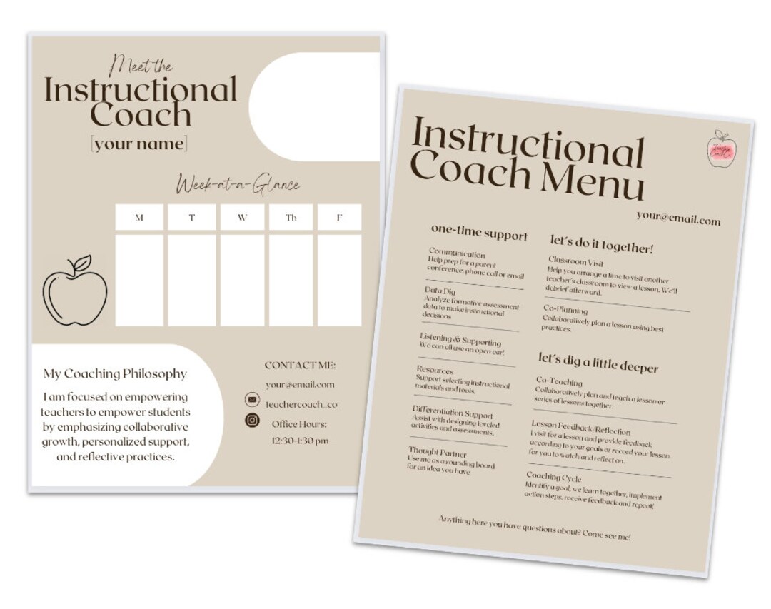 Meet the Instructional Coach + Coaching Menu Classic Design - Etsy