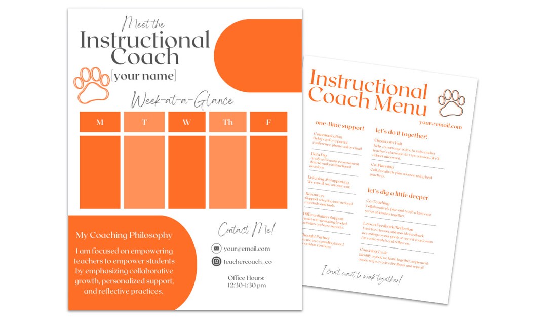 Meet the Instructional Coach + Coaching Menu Orange Paw Design - Etsy