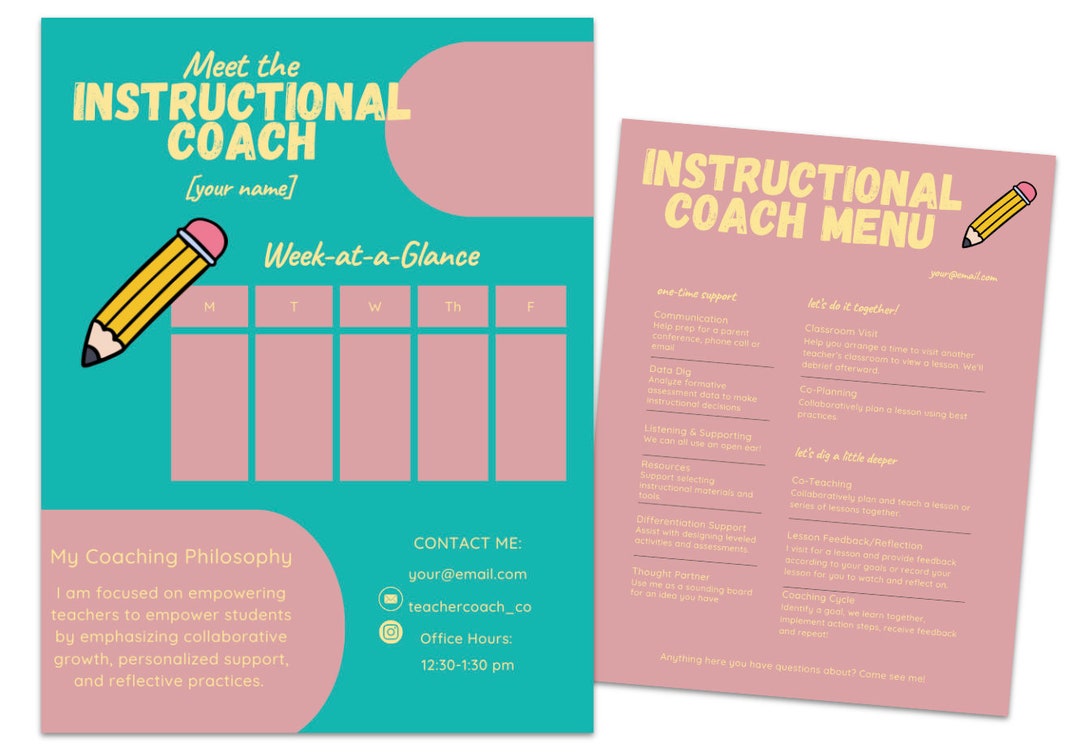 Meet the Instructional Coach + Coaching Menu Pencil Design - Etsy