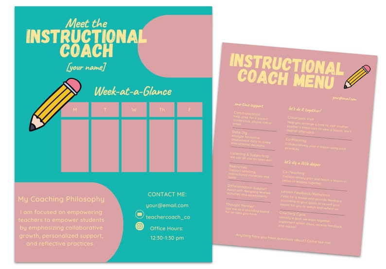 Meet the Instructional Coach + Coaching Menu Pencil Design - Etsy