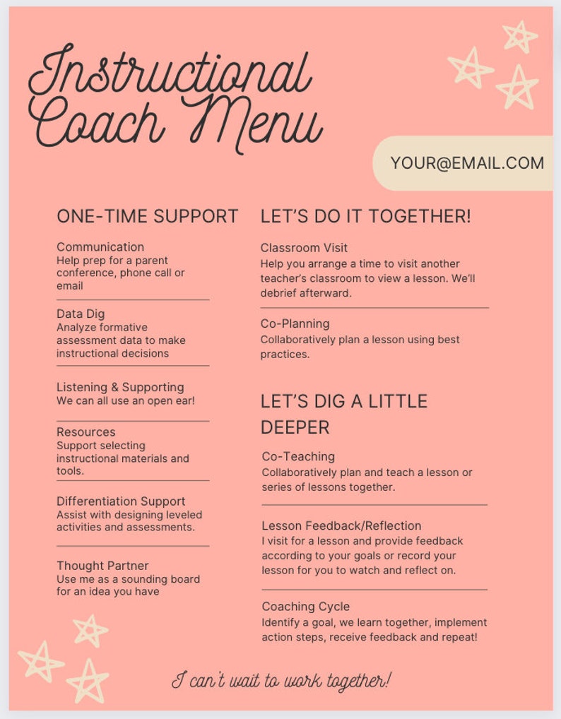 Meet the Instructional Coach + Coaching Menu Star Design - Etsy