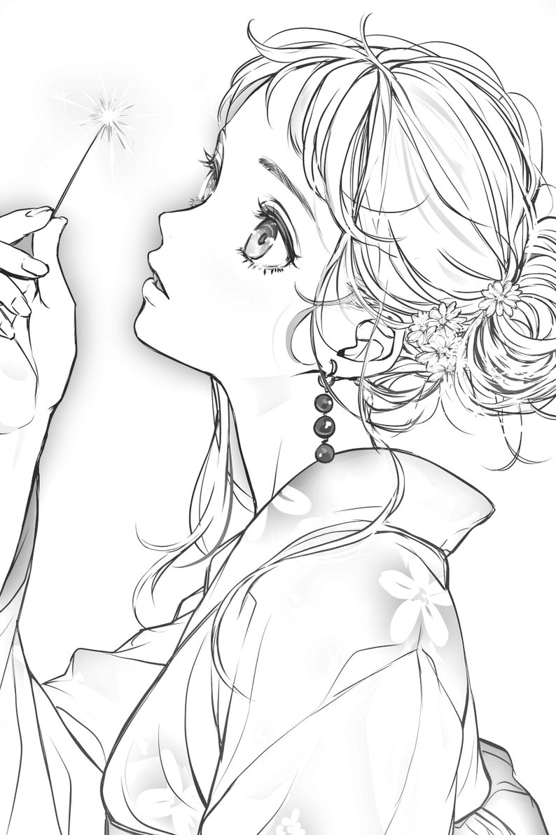 Japanese Anime Girls Coloring Pages 2/3 - Etsy