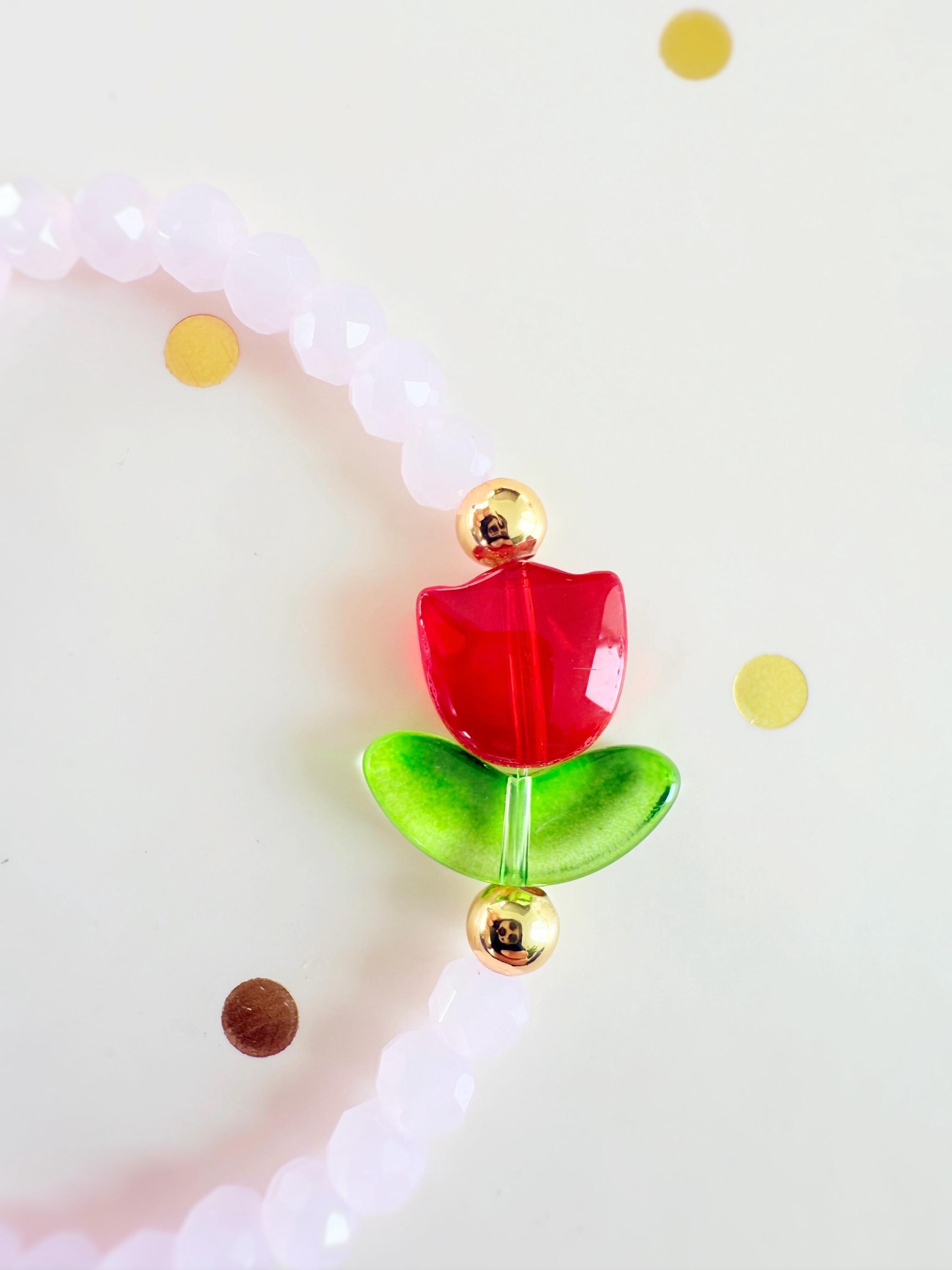 Tulip Charm Bracelet: Pink Glass Beads, Toddler Girl's Gift - Etsy