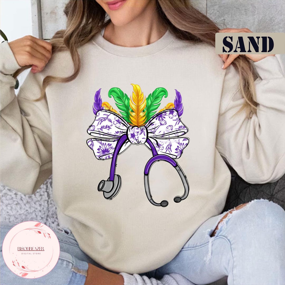 Nurse Mardi Gras Coquette Bow Shirt, Mardi Gras Sweatshirt, Nurse Mardi ...