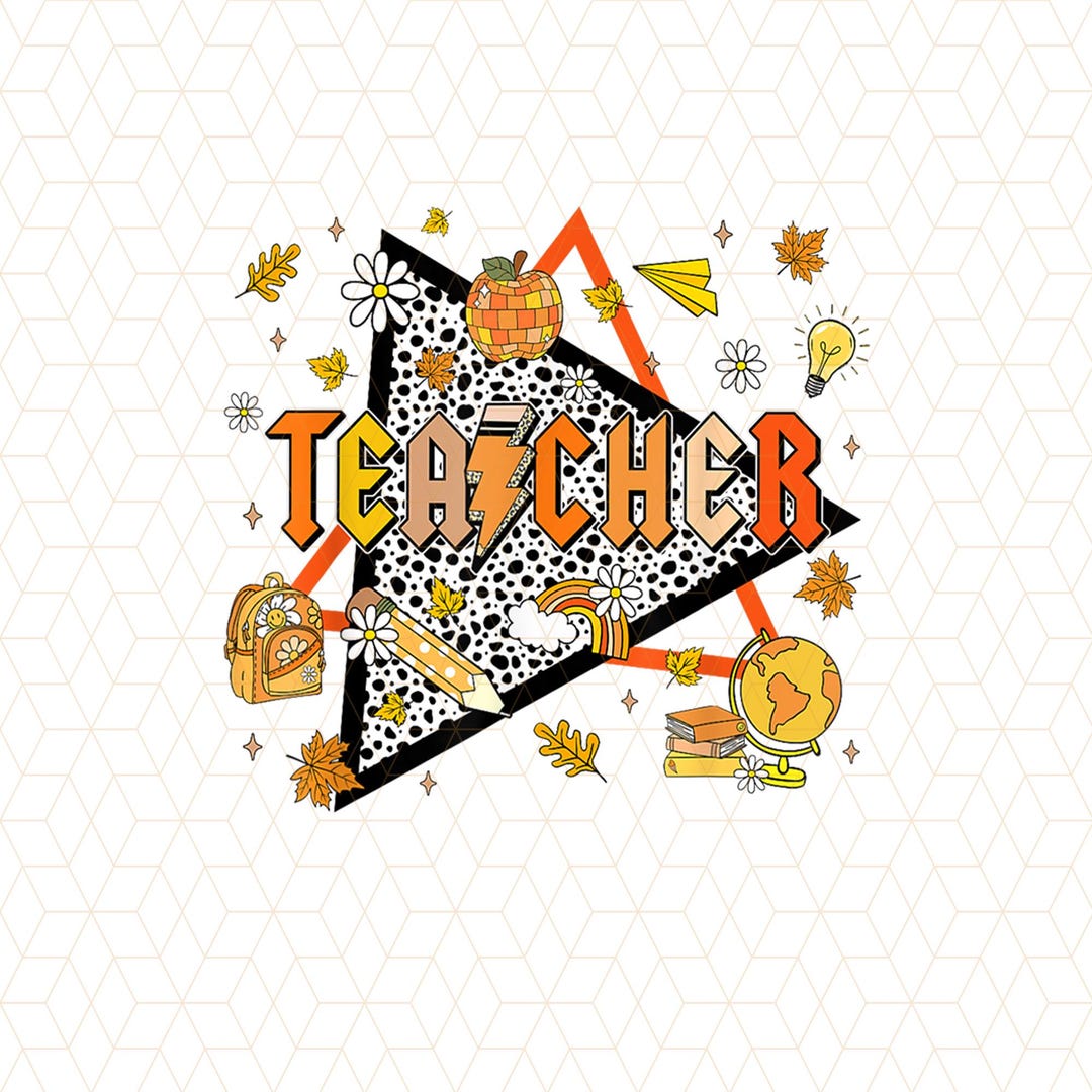 Retro Teacher Fall Leaves Back to School Png, Teacher Autumn Doodle Png ...