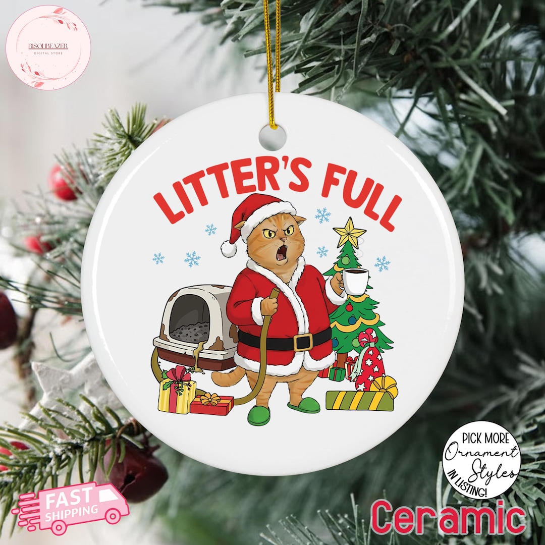Litter's Full Funny Cat Christmas Vacation Ornament, Merry Christmas ...