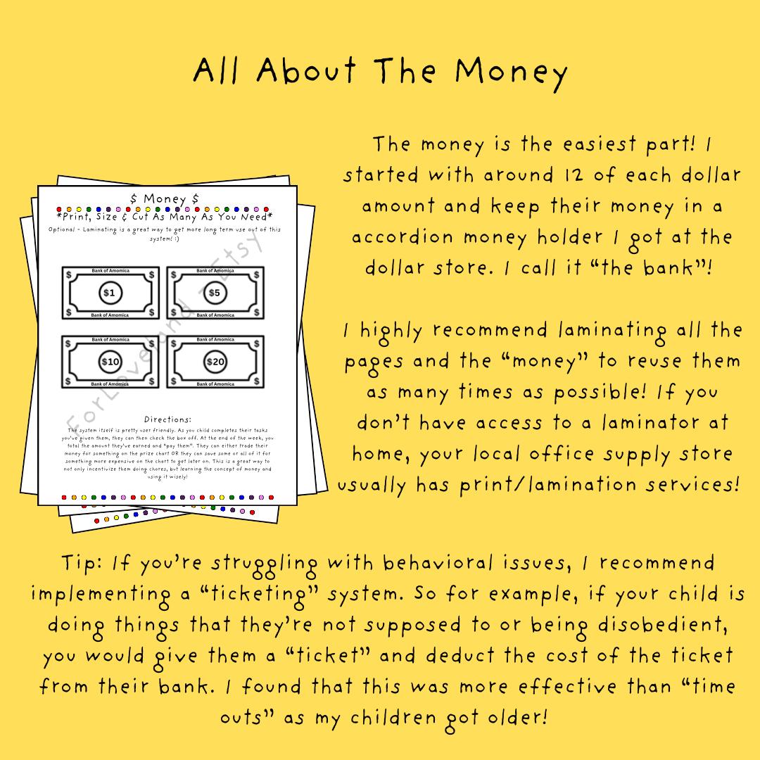 Editable Chore Chart for Multiple Kids With Printable Money System for ...