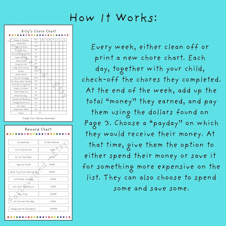 Editable Chore Chart for Multiple Kids With Printable Money System for ...