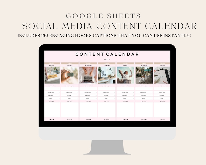 Social Media Content Calendar, Social Media Content Planner, Google Sheet,captions,instagram ...