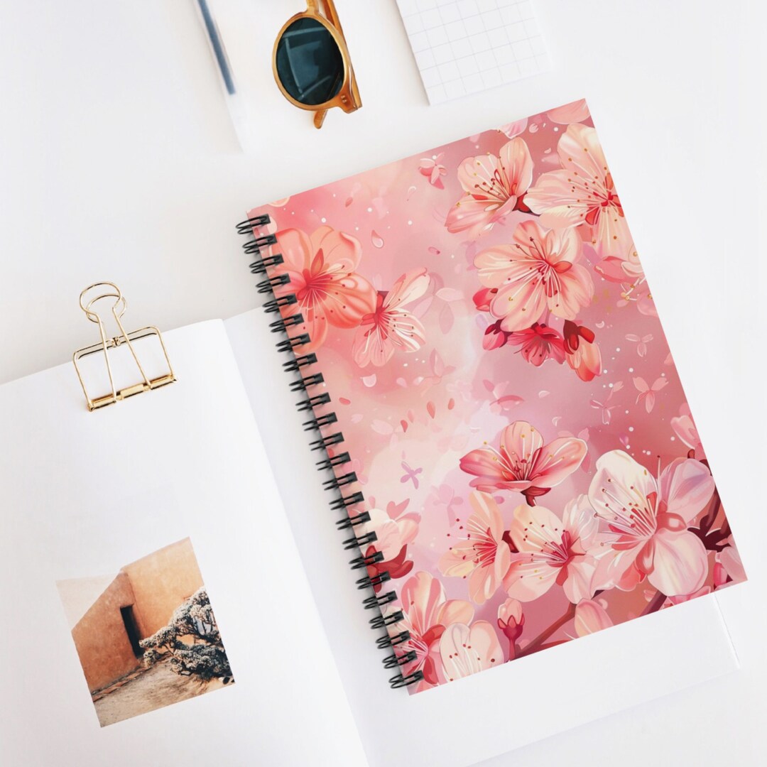 Cherry Blossom Spiral Notebook 05 - Ruled Pink Floral Journal ...