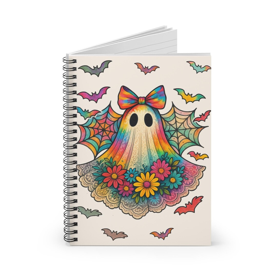 Rainbow Ghost Spiral Notebook 02 - Retro Tie-dye Ghost Journal, Spooky ...