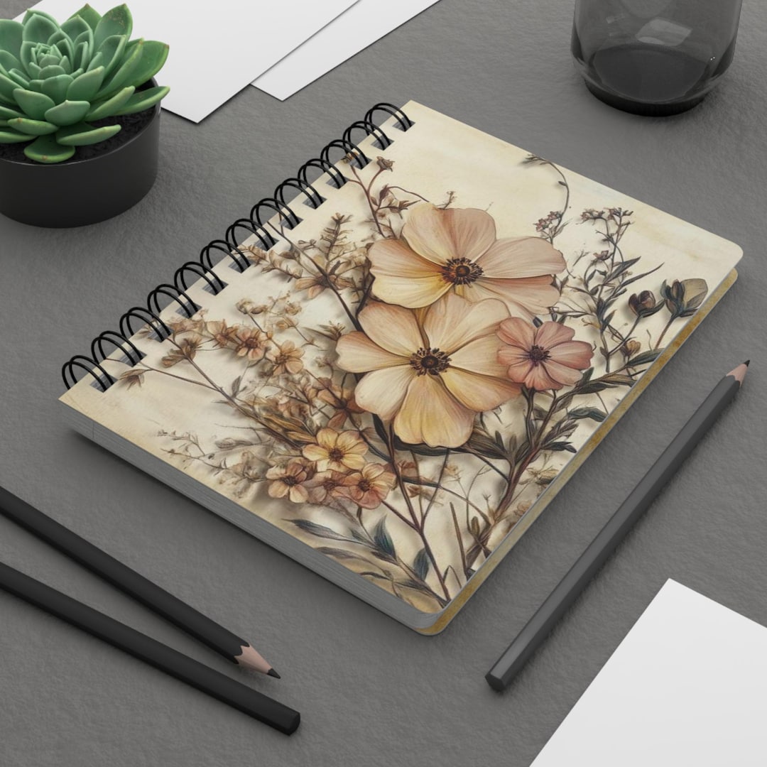 Pressed Flowers Spiral Bound Journal 01 - Ruled Line, Floral Notebook ...
