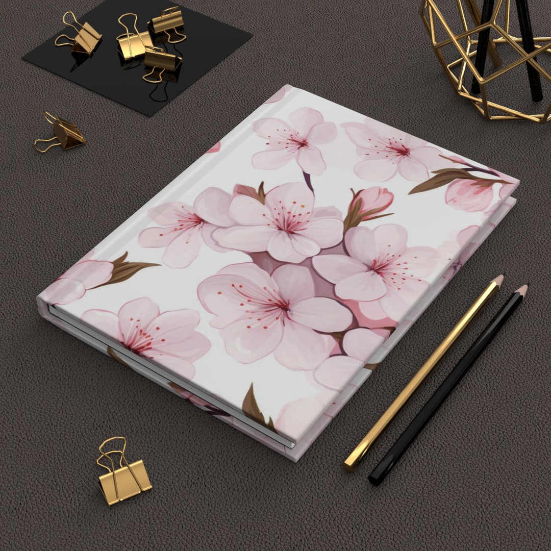 Cherry Blossom Cute Hardcover Notebook Ruled Line, Pink Flowers, Floral ...