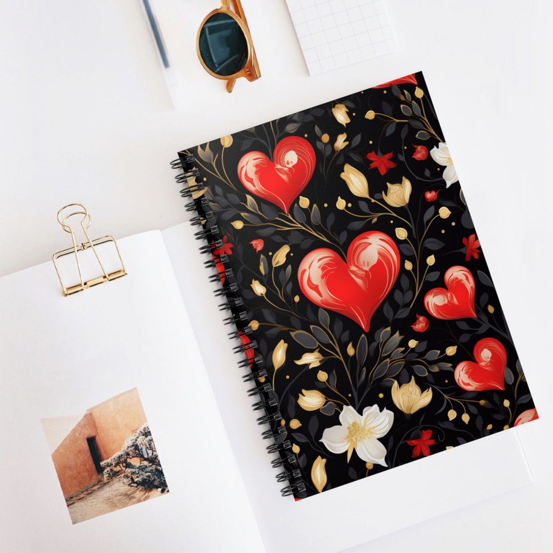 Heart-themed Spiral Notebook 01 - Ruled Line, Love Journal, Romantic ...