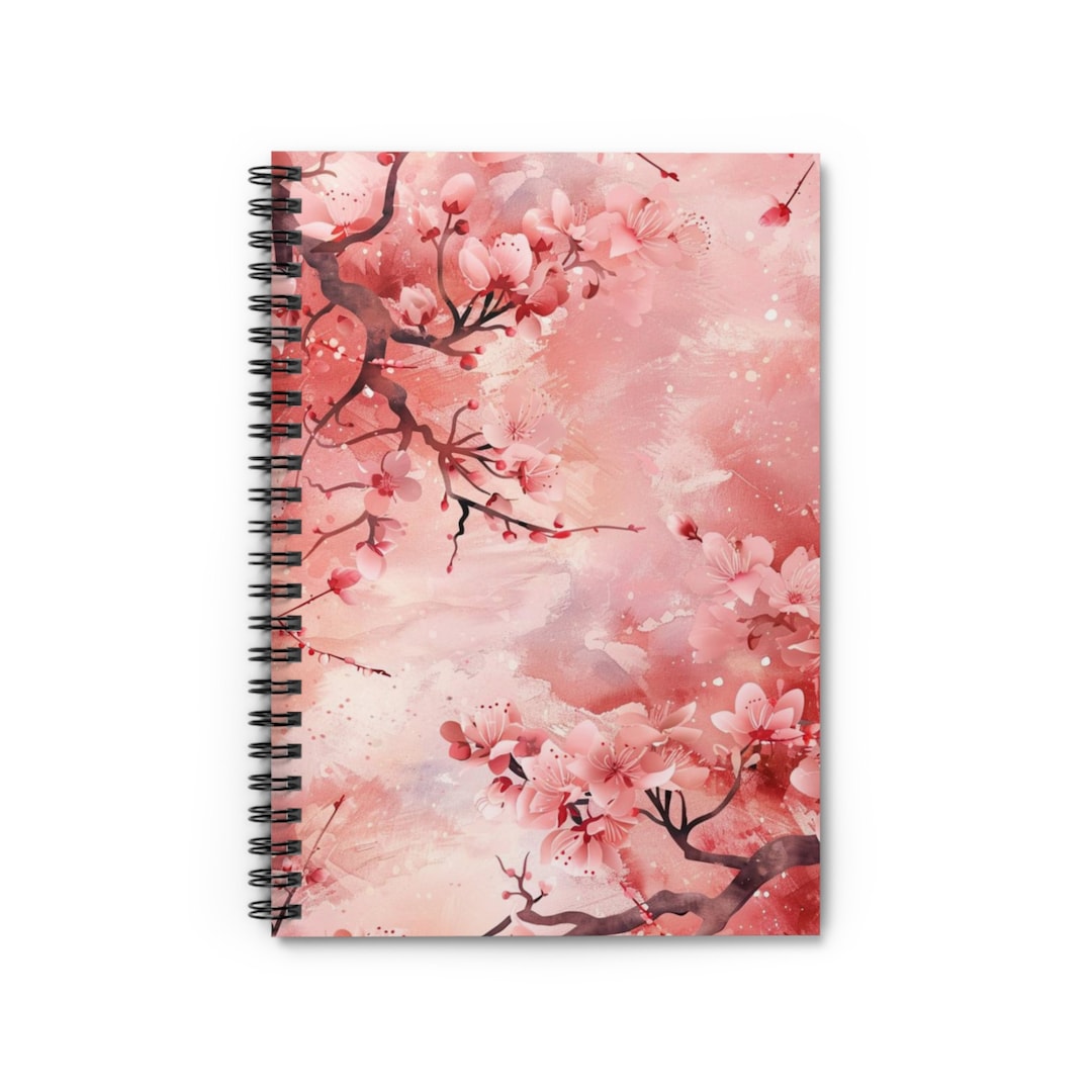 Cherry Blossoms Spiral Notebook 02 - Ruled Line, Pink Spring Notebook ...