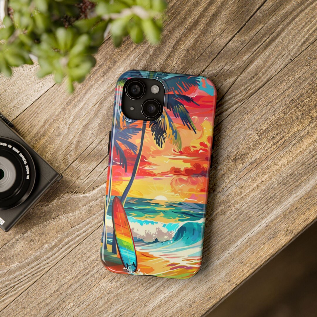 Colorful Watercolor Sunset and Surfboard Phone Case 01 - Tough Phone ...
