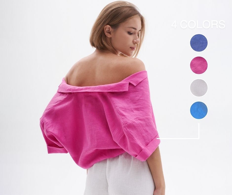 Women's Summer Vintage Linen Shirt: Elegant Handmade Button-up Blouse ...