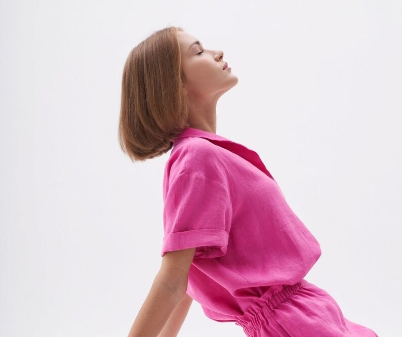 Women's Summer Vintage Linen Shirt: Elegant Handmade Button-up Blouse ...