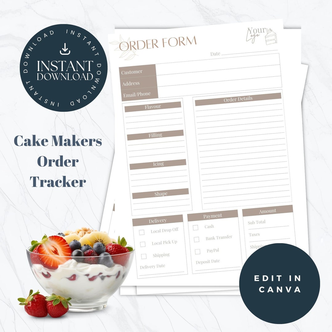 Custom Cake Order Form Template | Printable Design for Cake Makers ...