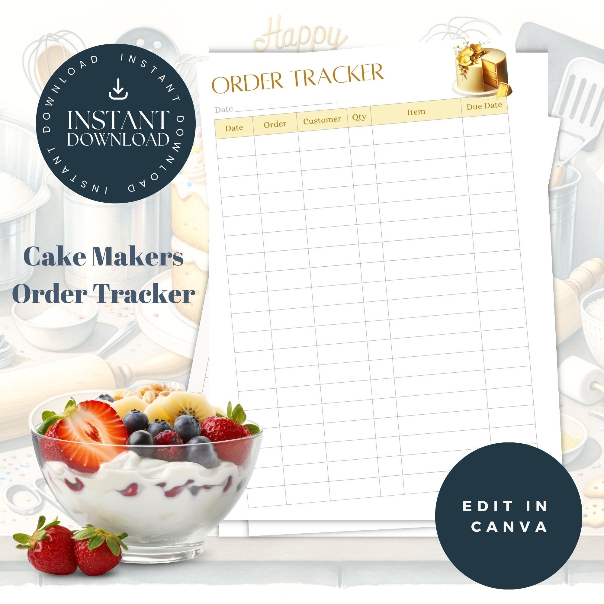 Home Bakery Order Tracker | Order Tracker | Printable Bakery Tracker ...
