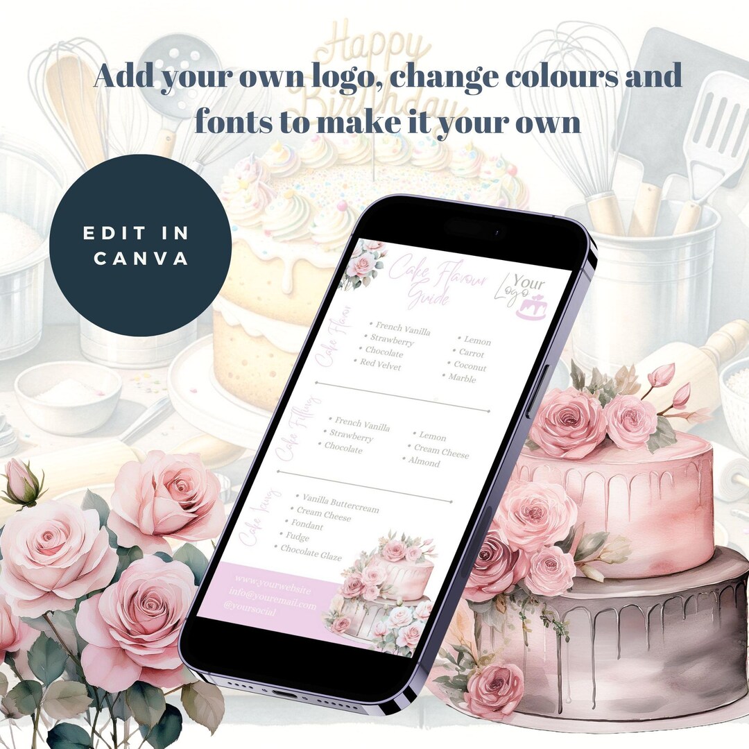 Cake Flavor Guide | Editable Cake Menu | Textable Digital Download ...
