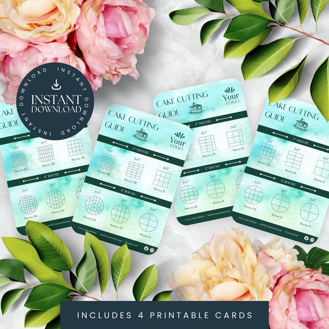 CANVA Cake Cutting Guide Editable Template, Cake Care Printable Card ...