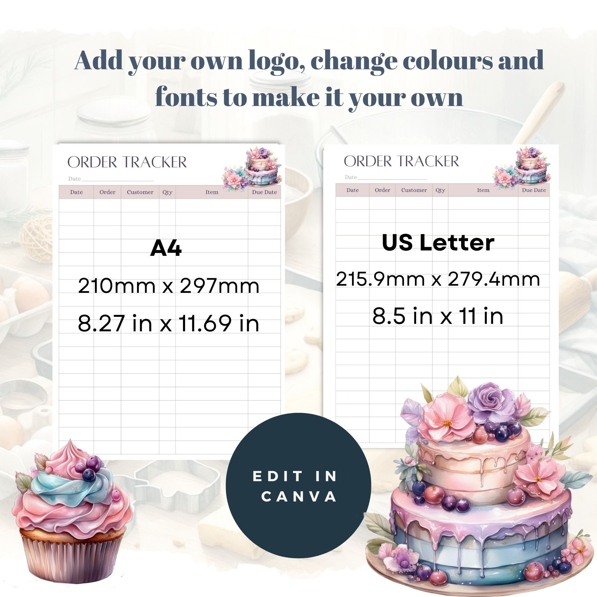 Home Bakery Order Tracker | Order Tracker | Printable Bakery Tracker ...
