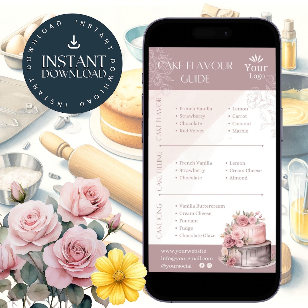 Cake Flavor Guide | Editable Cake Menu | Textable Digital Download ...