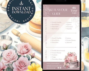 Cake Flavor Guide | Editable Cake Menu | Textable Digital Download ...