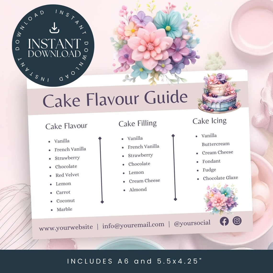 Cake Flavour Guide for Home Bakery | Canva Template | Cake Menu ...