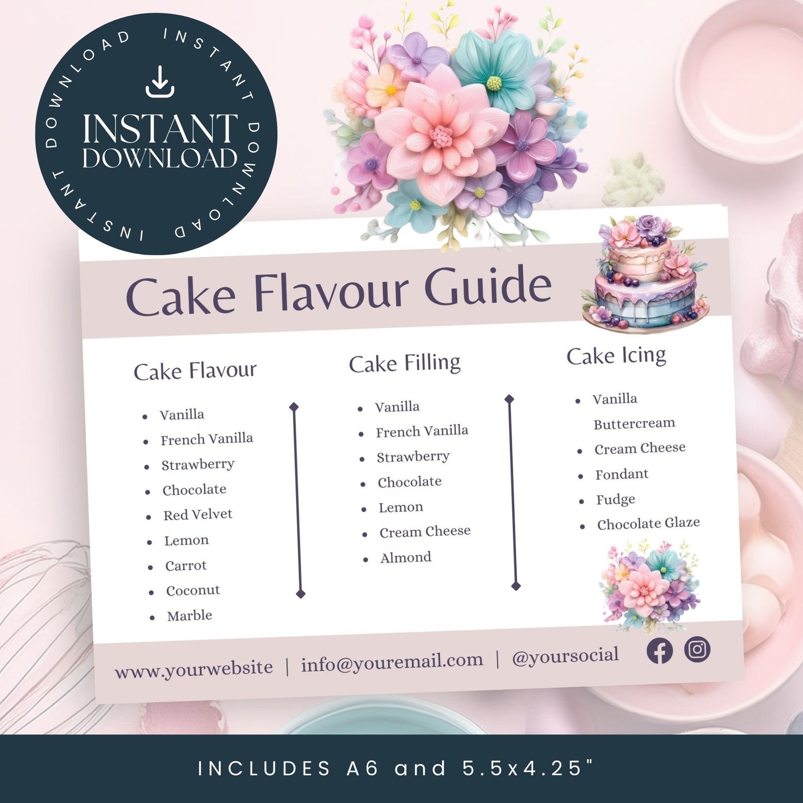 Cake Flavour Guide for Home Bakery | Canva Template | Cake Menu ...
