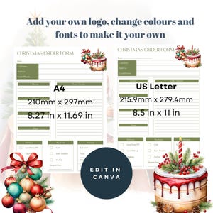 Christmas Order Form for Cake and Cookie Makers | Holiday Baking Order ...