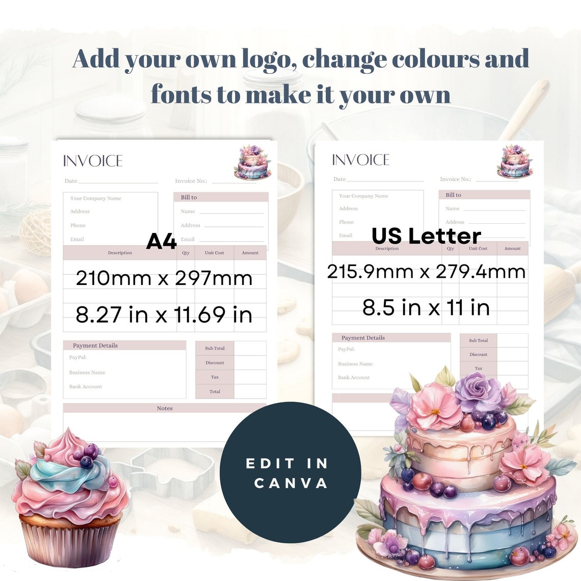 Cake Maker's Invoice Template | Bakery Billing Document | Digital ...