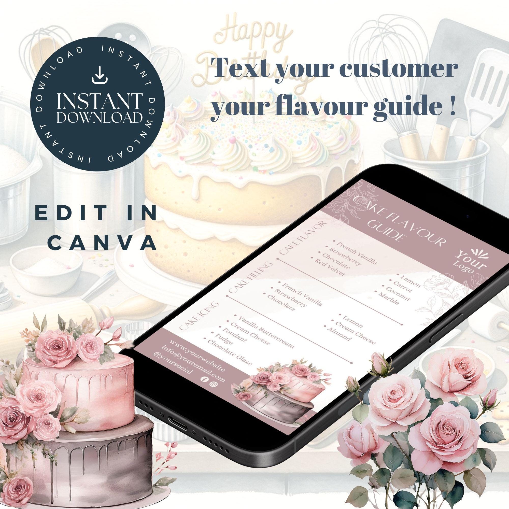 Cake Flavor Guide | Editable Cake Menu | Textable Digital Download ...