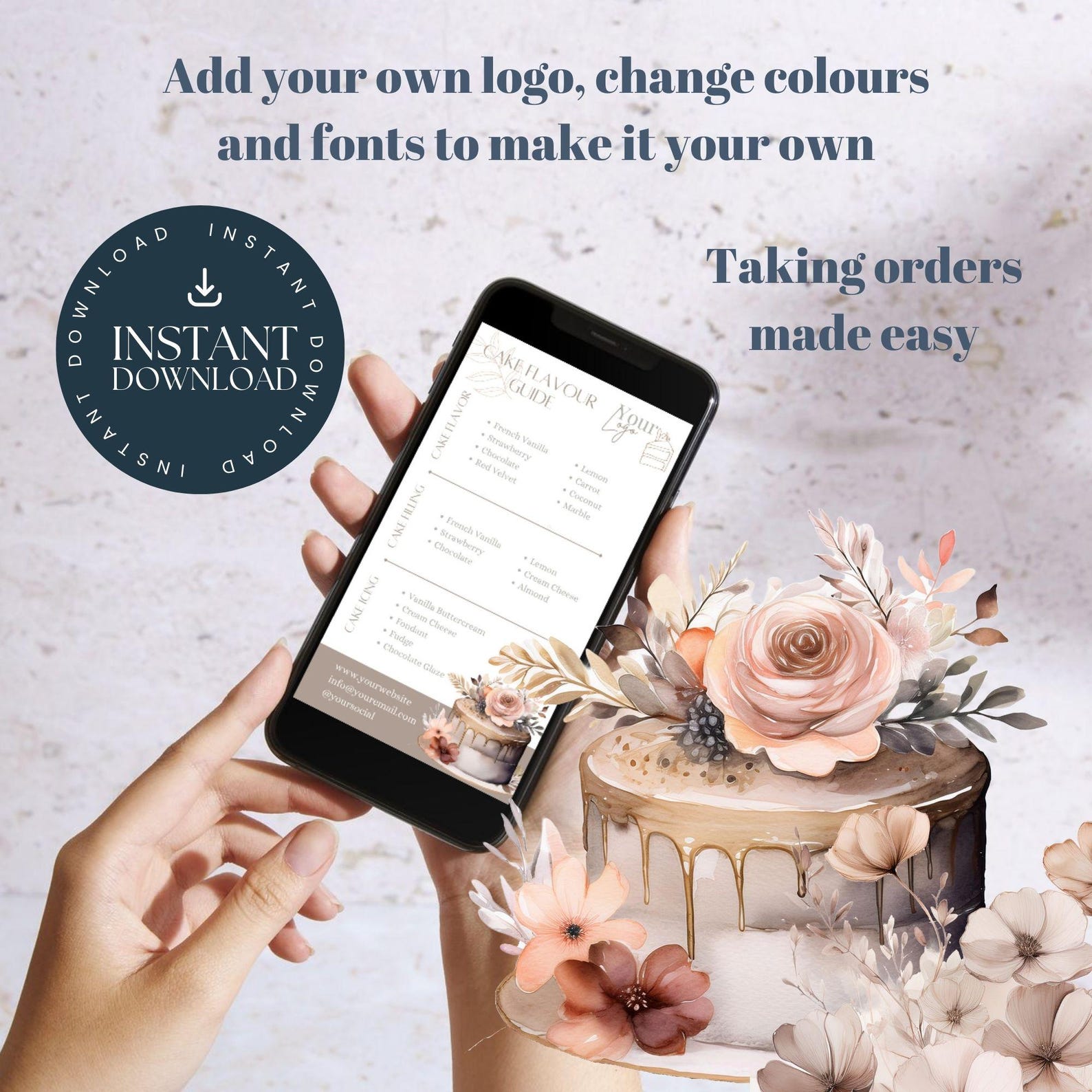 Cake Flavor Guide | Editable Cake Menu | Textable Digital Download ...