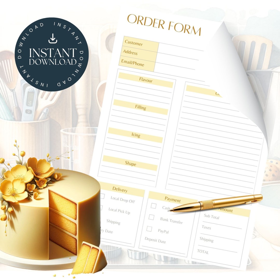 Home Bakery Order Form | Editable Order Sheet | Printable Cake Order ...