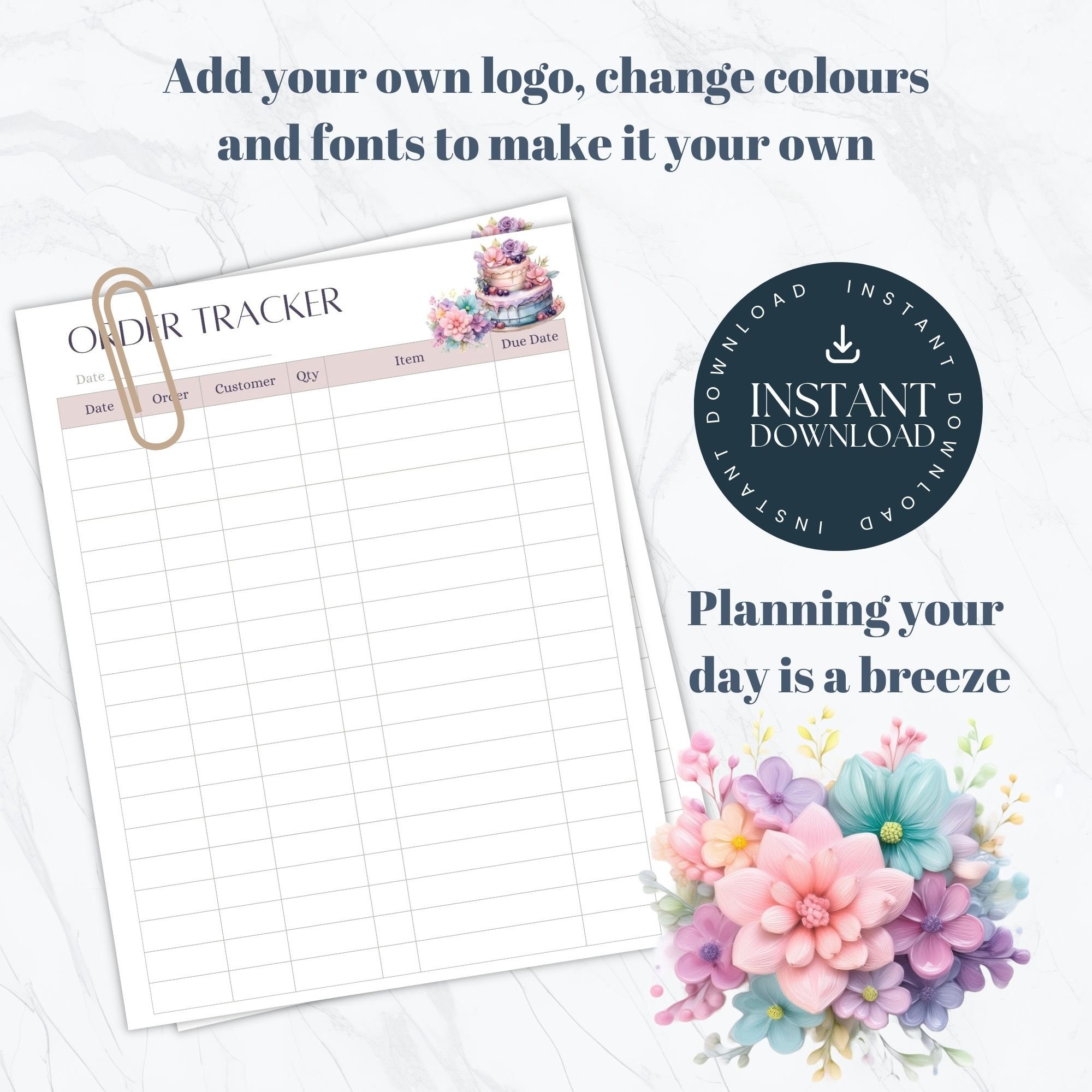 Home Bakery Order Tracker | Order Tracker | Printable Bakery Tracker ...