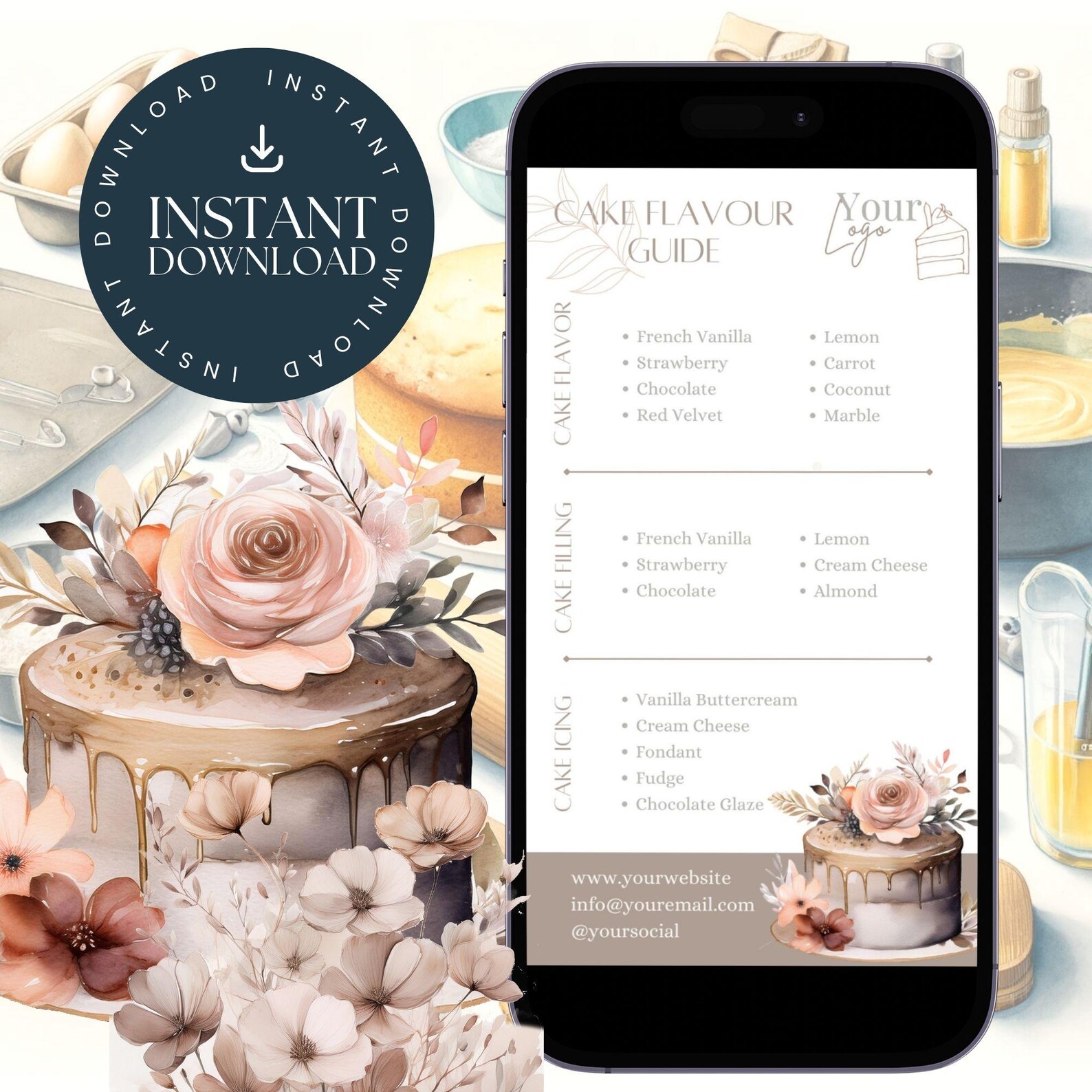 Cake Flavor Guide | Editable Cake Menu | Textable Digital Download ...