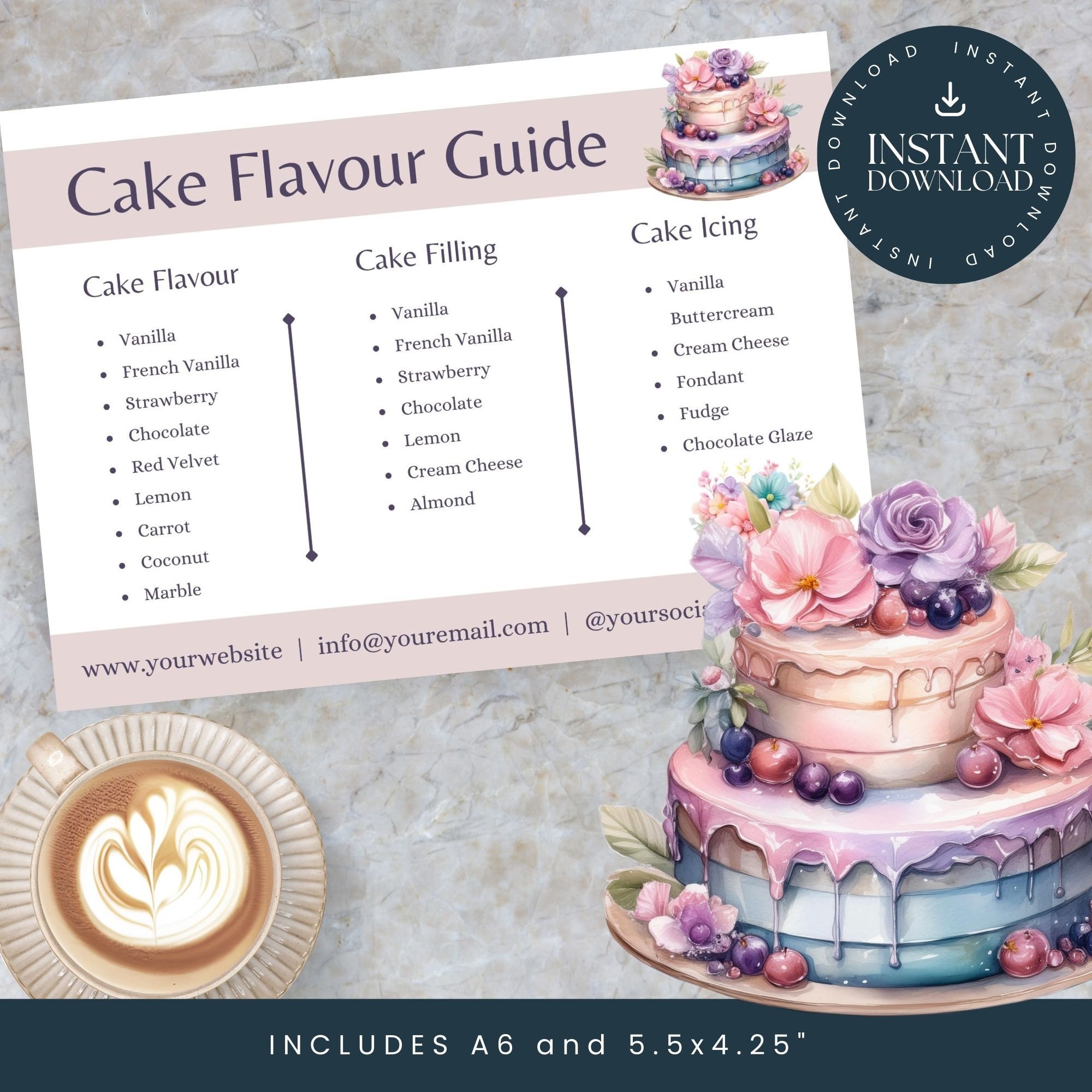 Cake Flavour Guide for Home Bakery | Canva Template | Cake Menu ...