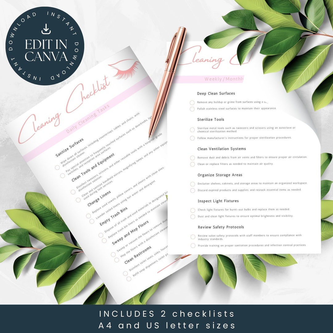 Salon Cleaning Checklist Editable, Canva Editable, Blush Pink ...