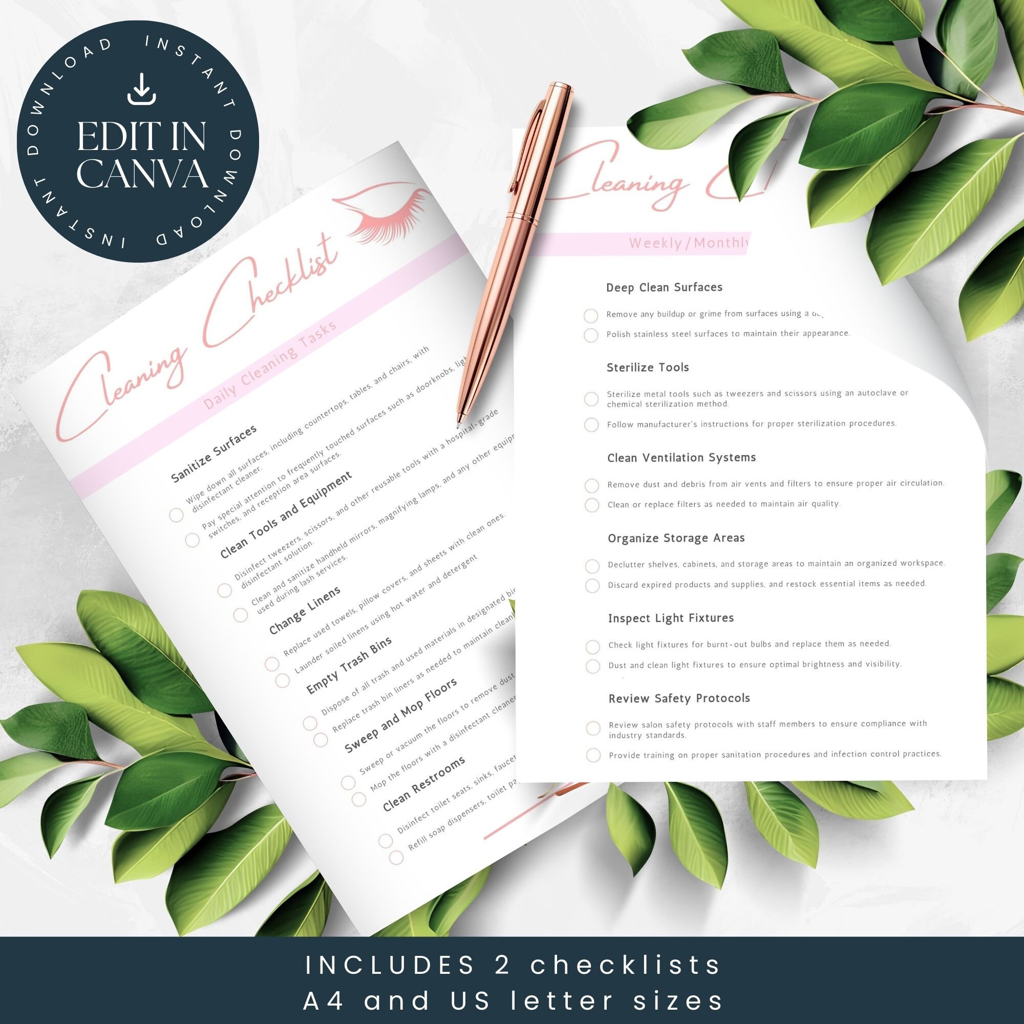 Salon Cleaning Checklist Editable, Canva Editable, Blush Pink ...