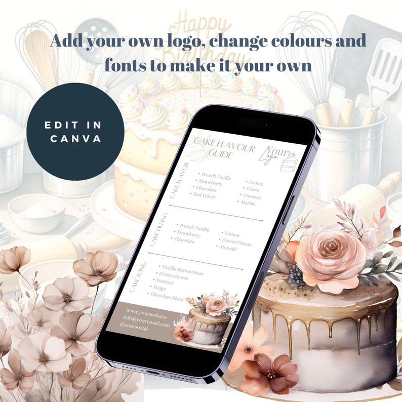 Cake Flavor Guide | Editable Cake Menu | Textable Digital Download ...