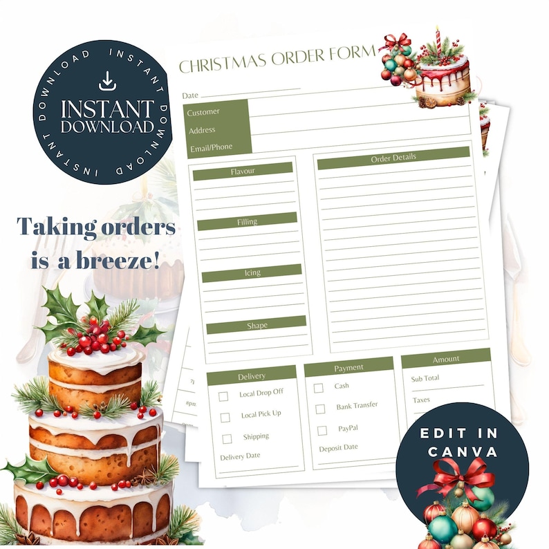 Christmas Order Form for Cake and Cookie Makers | Holiday Baking Order ...