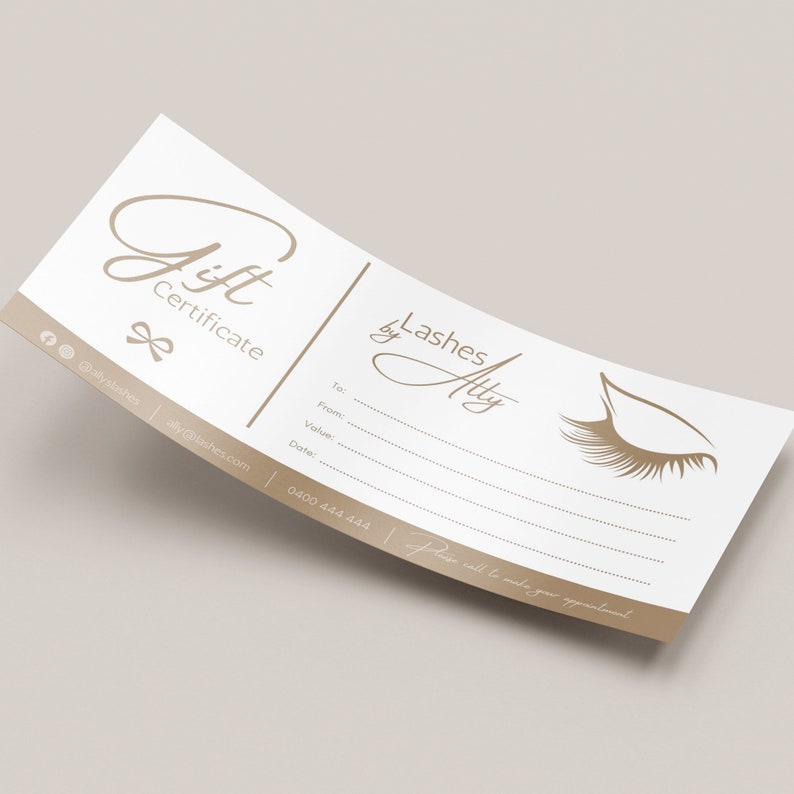 Lash Tech Gift Certificate, Canva Editable, Taupe, Professional Eyelash ...