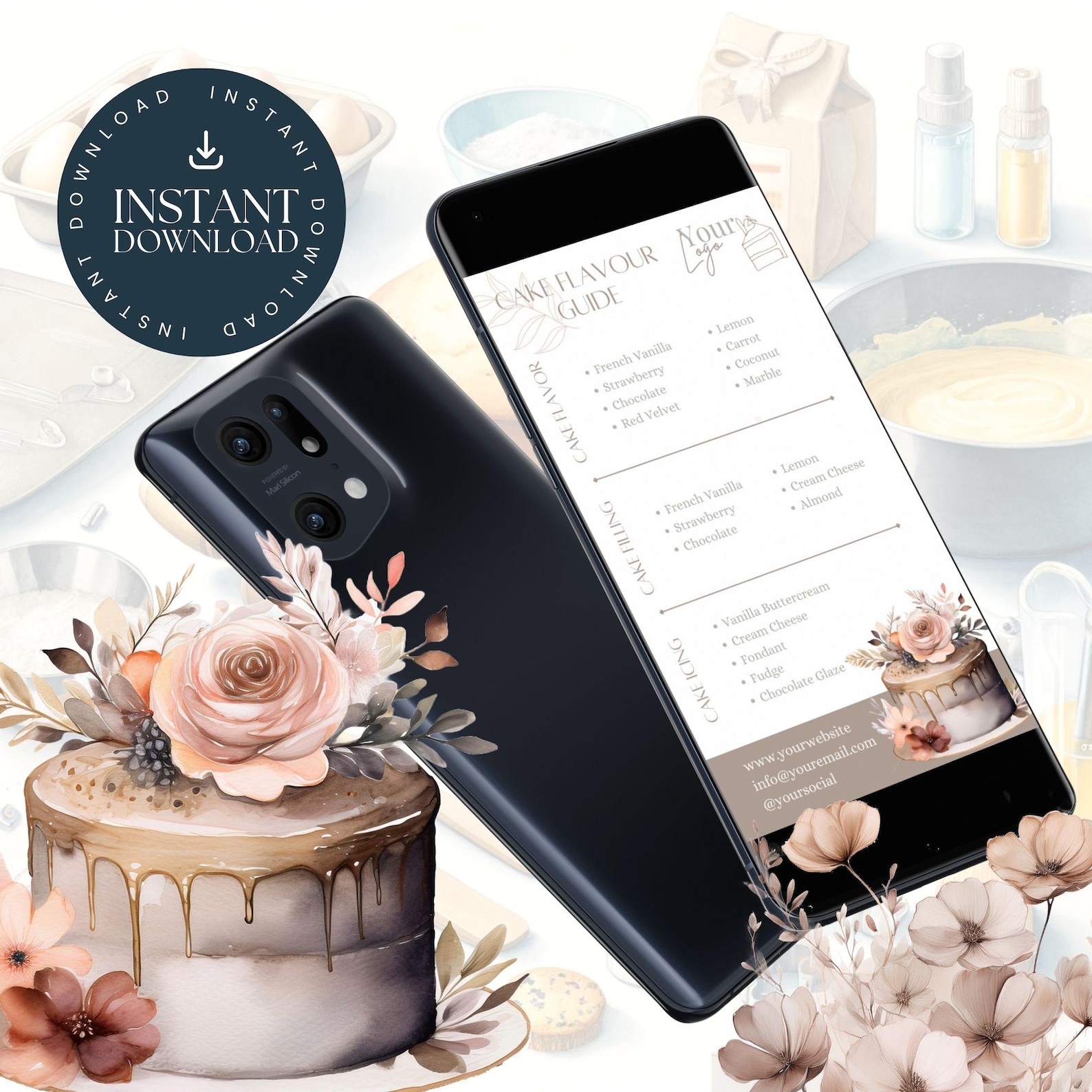 Cake Flavor Guide | Editable Cake Menu | Textable Digital Download ...