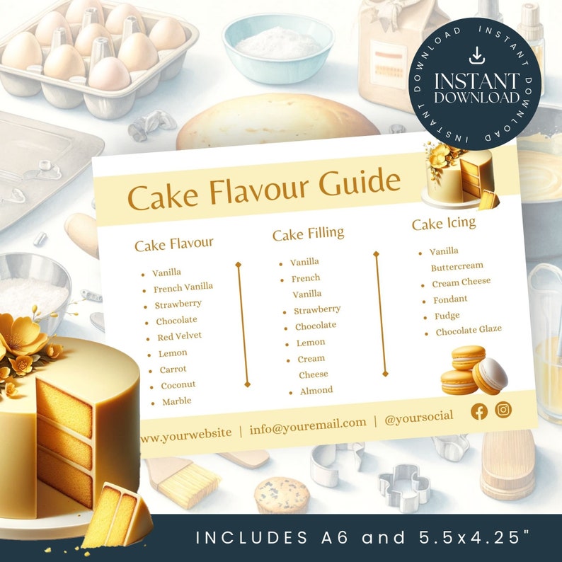Cake Flavour Guide for Home Bakery | Canva Template | Cake Menu ...