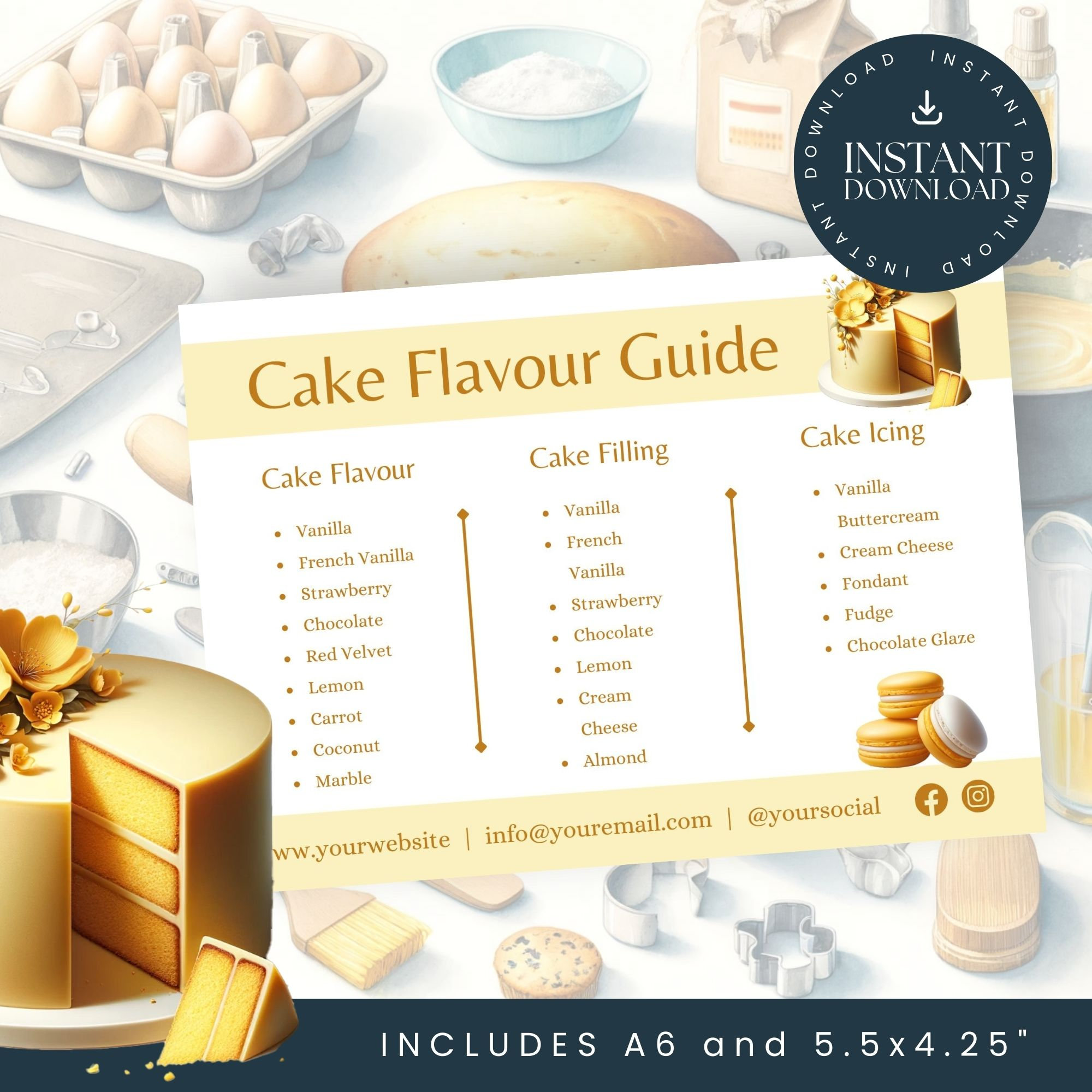Cake Flavour Guide for Home Bakery | Canva Template | Cake Menu ...