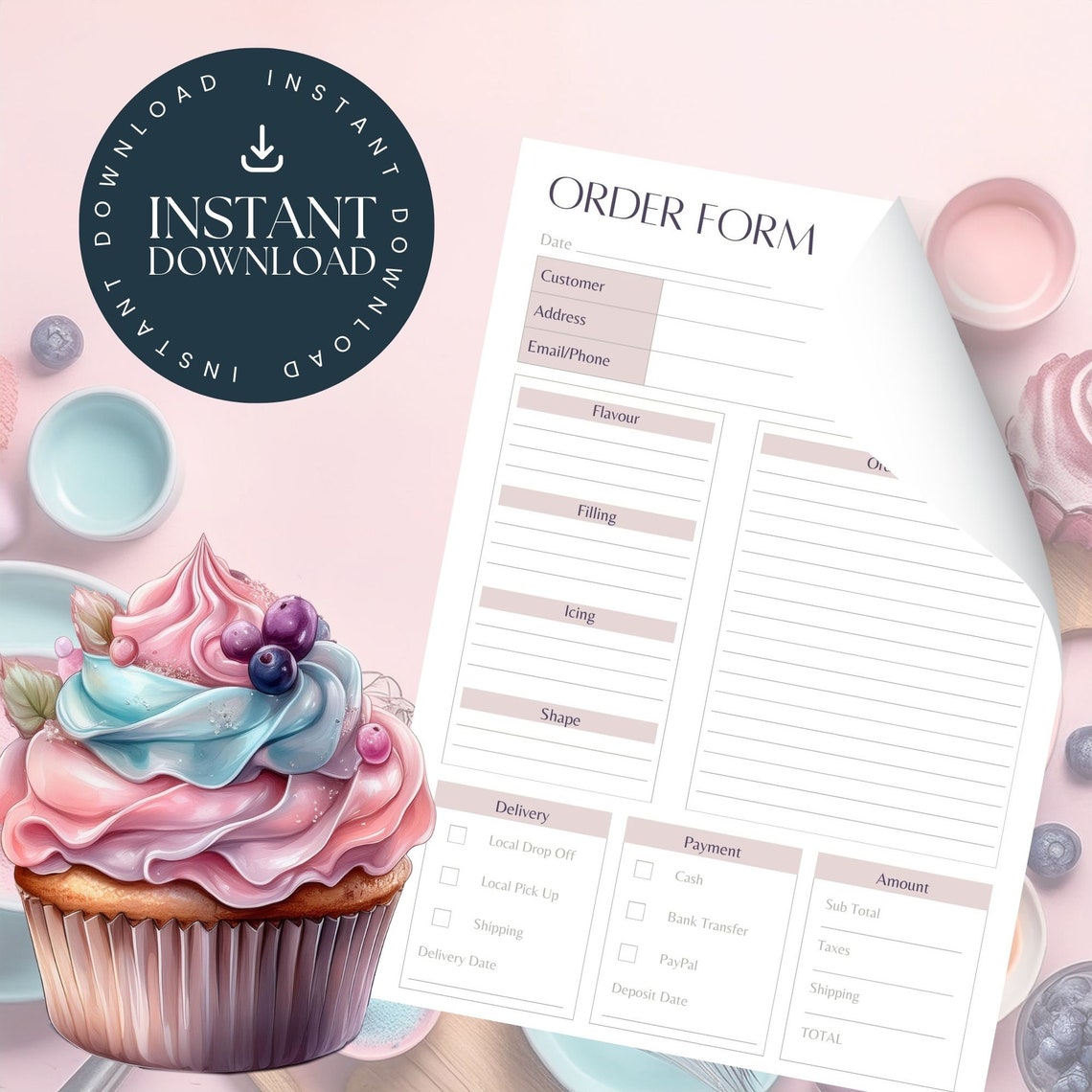 Home Bakery Order Form | Editable Order Sheet | Printable Cake Order ...
