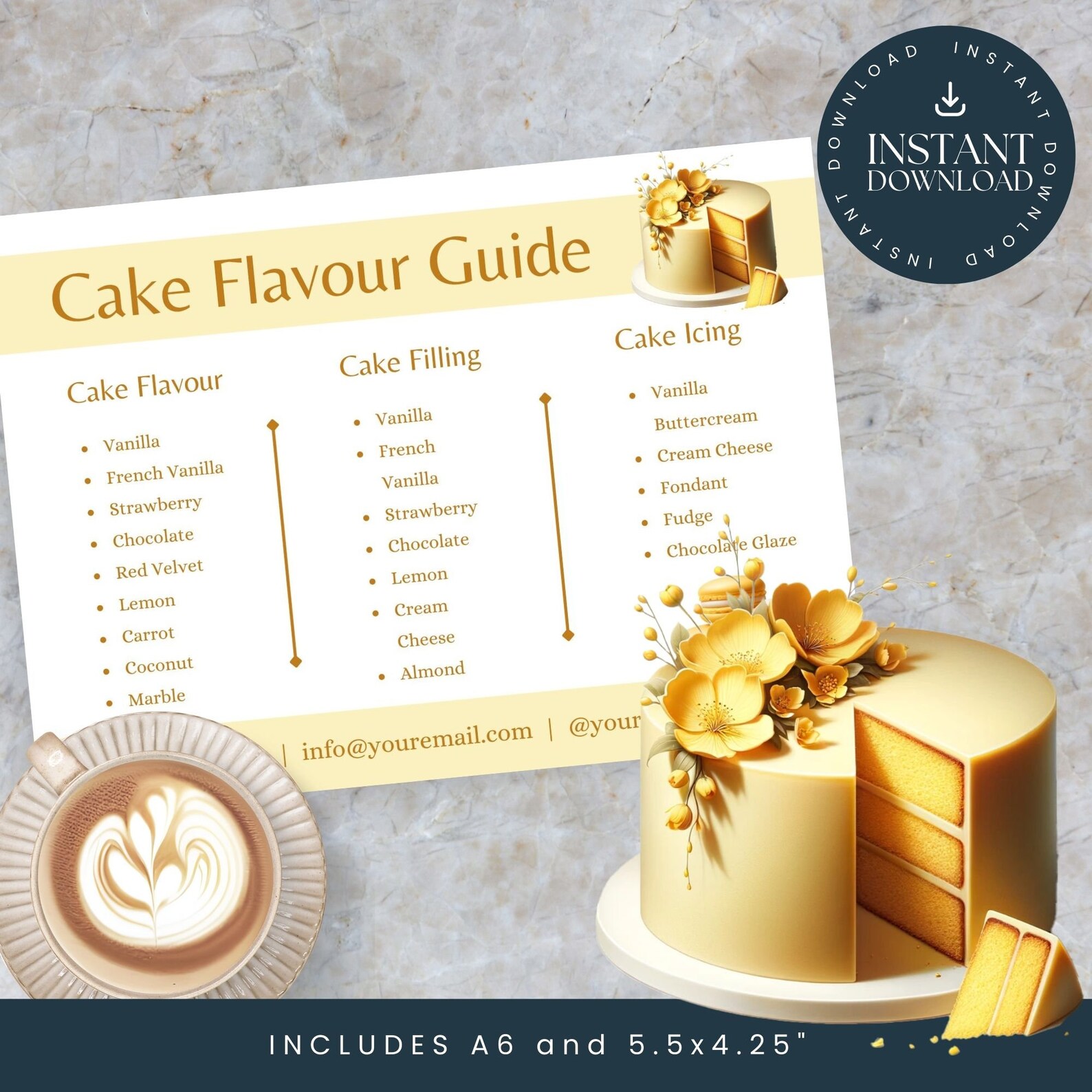 Cake Flavour Guide for Home Bakery Canva Template Cake Menu Digital ...
